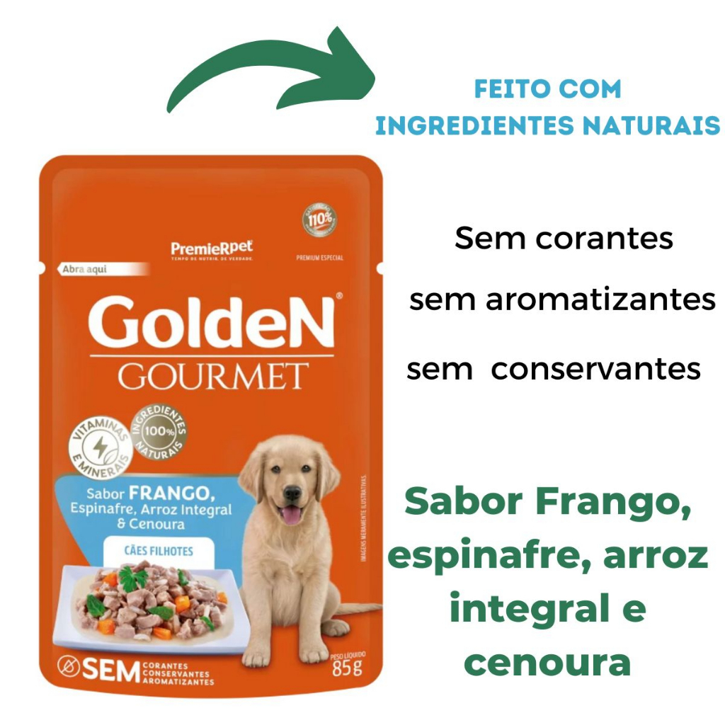 kit 5 Saches Golden Gormet Cachorro Filhote 85Gr Sabor Frango Com ...