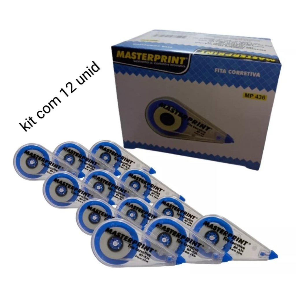 Kit 12 Fita Corretiva 5mm x 6m Masterprint Secagem imediata Corretivo Escolar | Shopee Brasil
