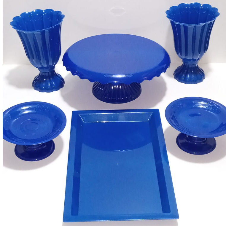 KIT FESTA AZUL 1 BOLEIRA SLIM 22CM 1 BANDEJA SLIM 2 MINI CAKE 2 VASOS ...