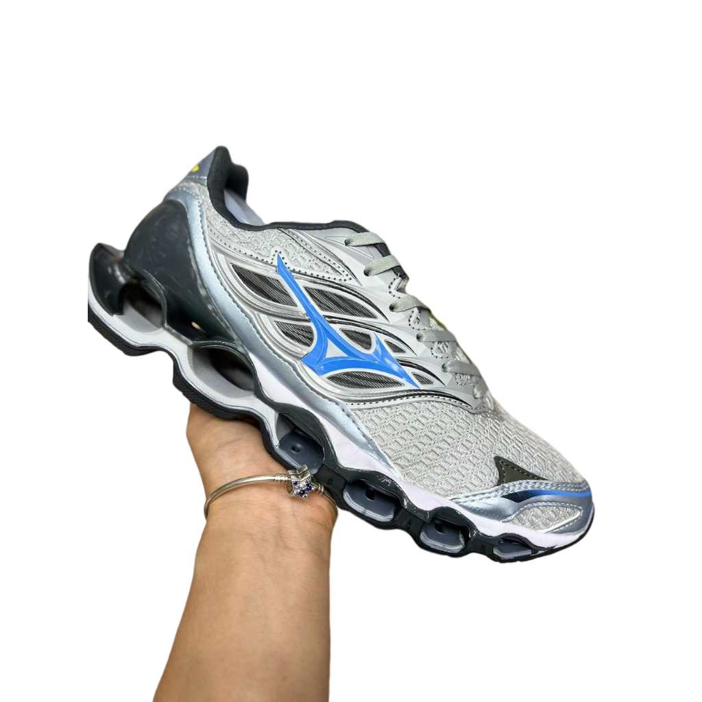 Tenis Mizuno Pro 11s Wave Cinza com Logo Azul | Shopee Brasil
