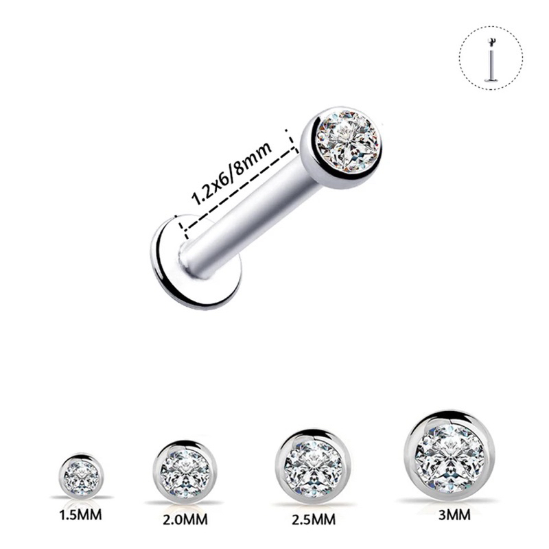 piercing Labret ponto de luz tragus/helix/conch aço cirúrgico 6mm, 8mm ...