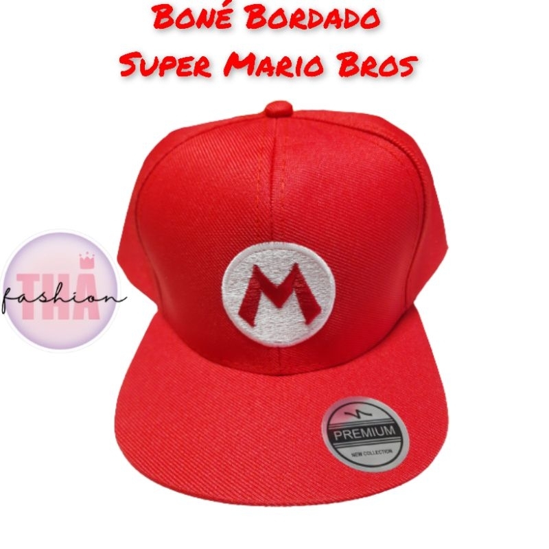 Boné Mario Bros Bordado Aba Reta Ajustável | Shopee Brasil