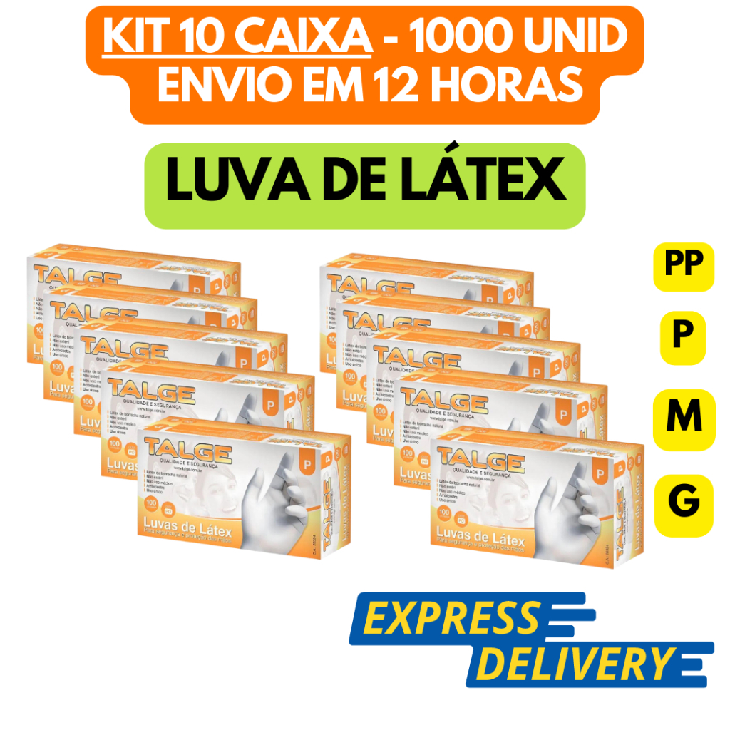 Kit 10 Luva Descartável Látex Com Pó Caixa com 100 Unidades Talge ...