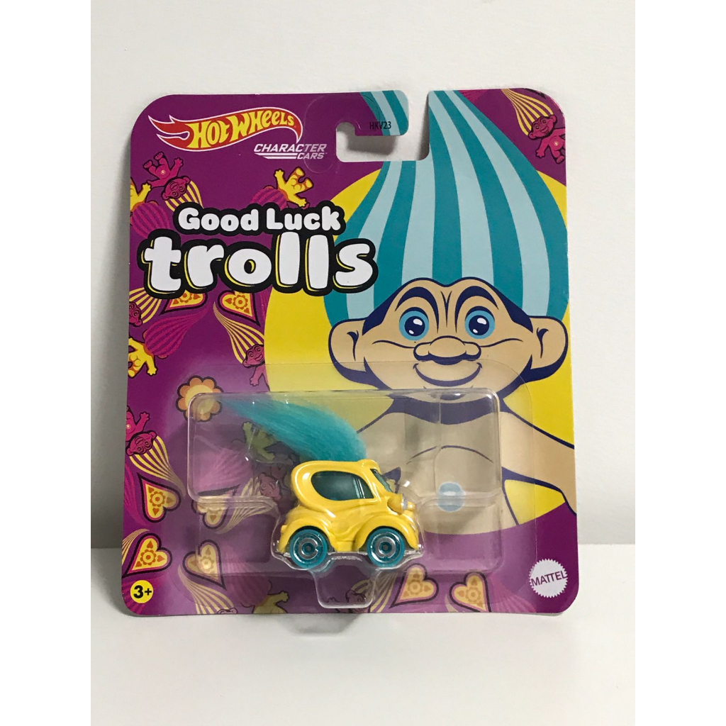 Hot Wheels Character Cars Good Luck Trolls Car Yellow With Blue Hair ...