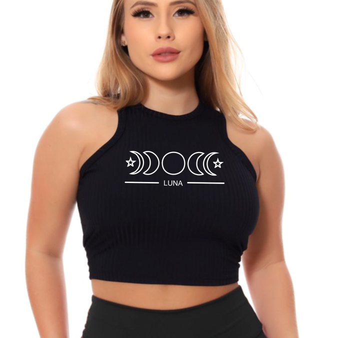 Cropped Canelado Fases da Lua pra Academia Role Casual | Shopee Brasil