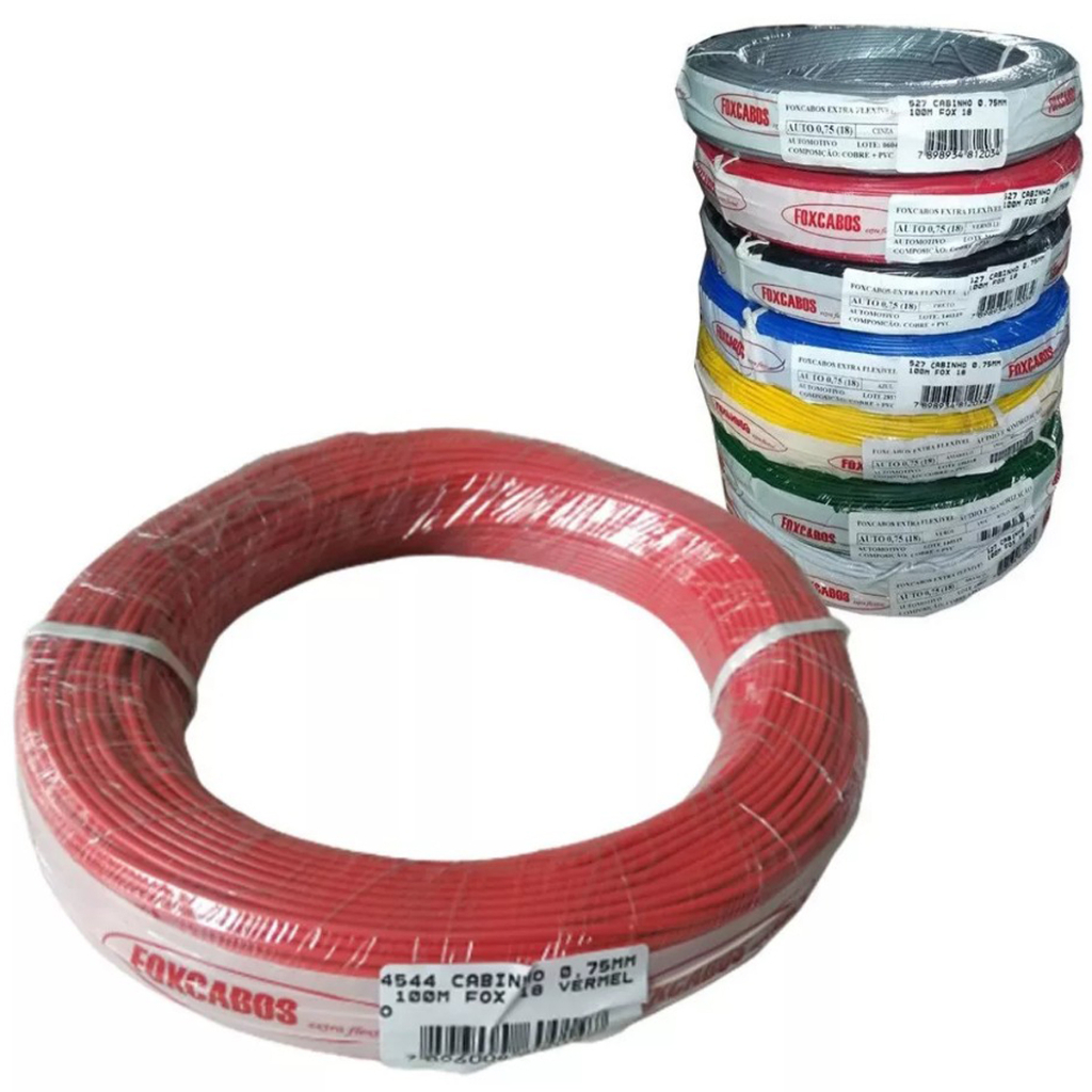 Fio Cabinho 0,75mm Cabo 0,75 Mm 075 100 Metros Puro Cobre Flexível Fox ...