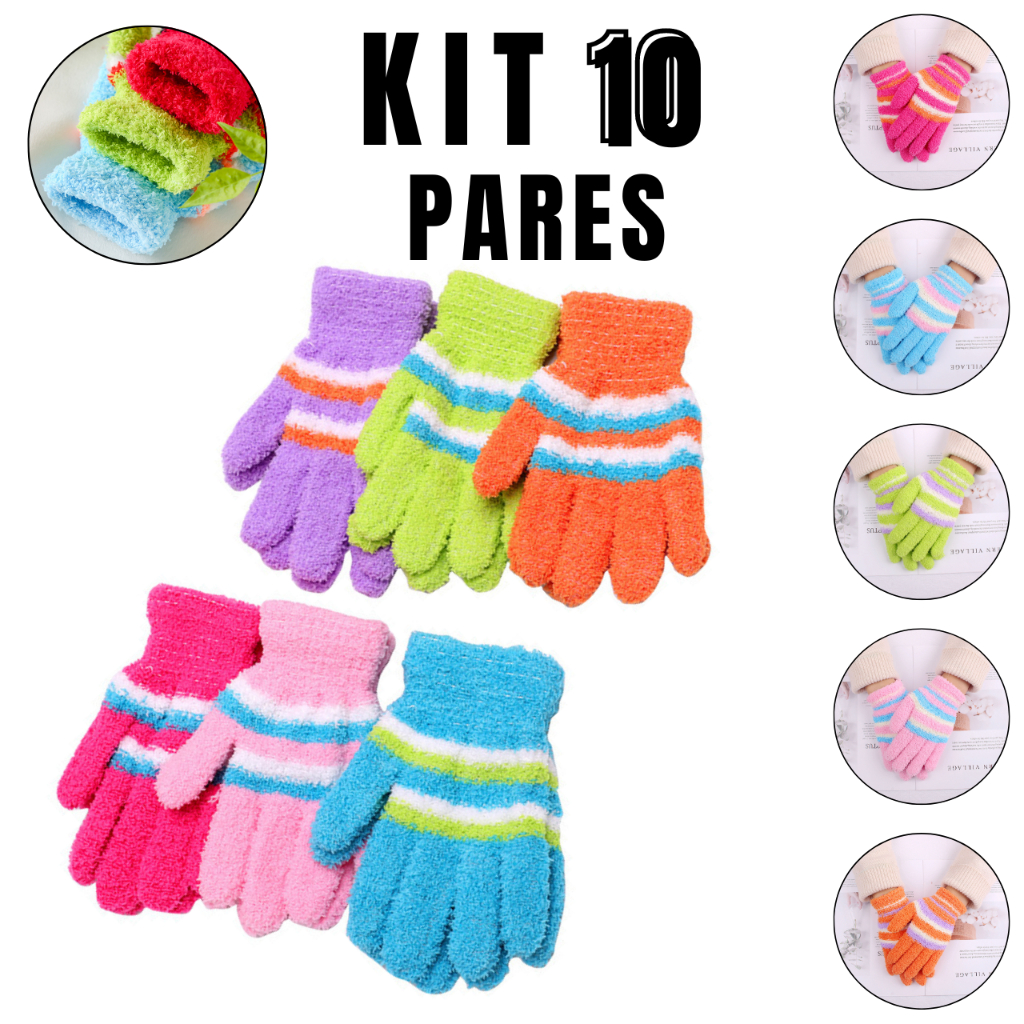 Kit 10 Pares Luva Infantil La Lisa Inverno Frio Criança Menina Menino ...