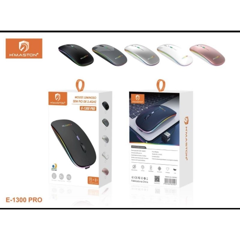 Mouse Luminoso Sem Fio Recarregável Bluetooth H'maston E-1300 Pro ...