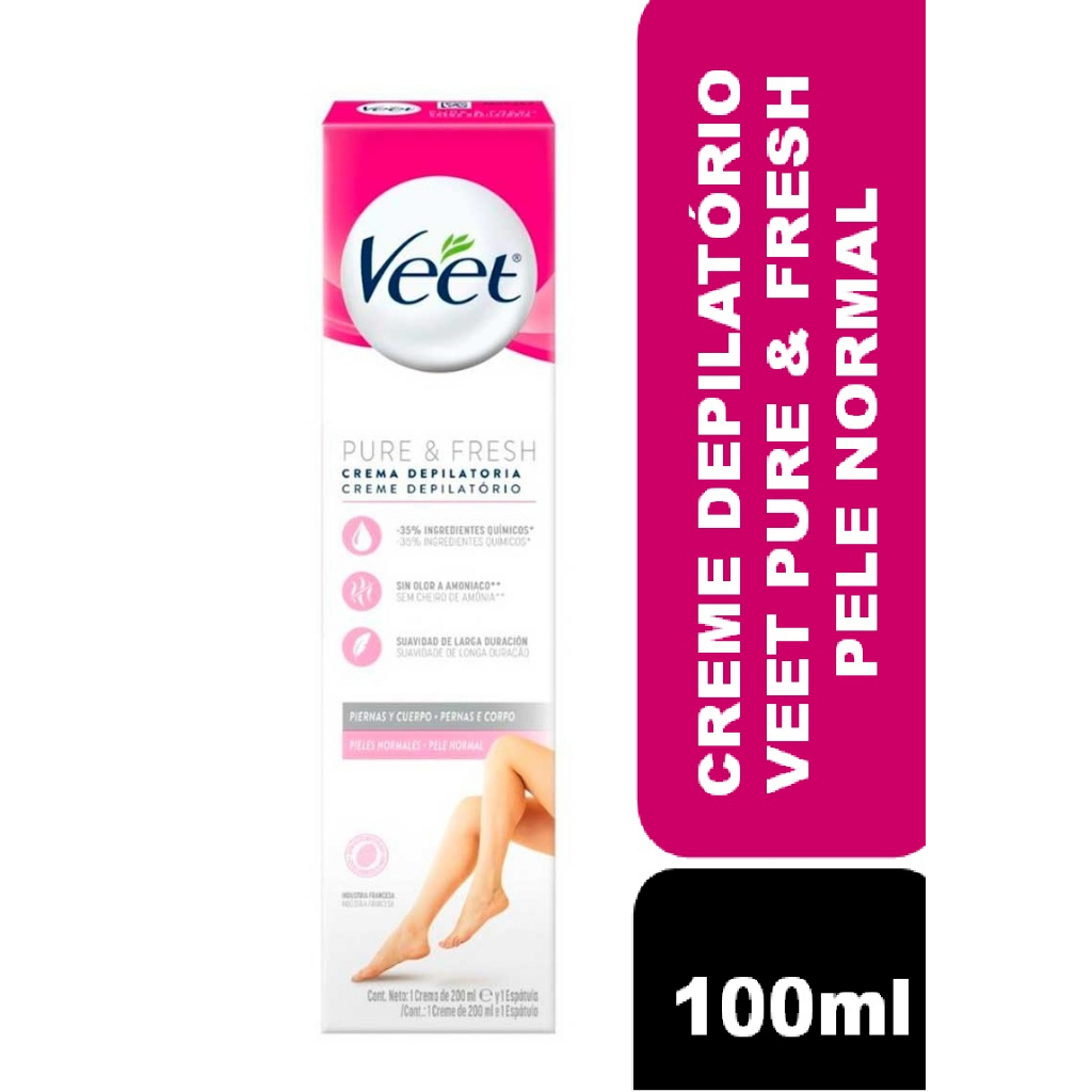 Creme Depilatório Veet Pure & Fresh Pernas e Corpo Pele Normal 100ml ...