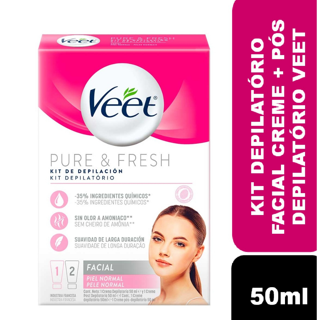 Kit depilatório Facial Veet Pure & Fresh Creme 50ml + Creme pós ...