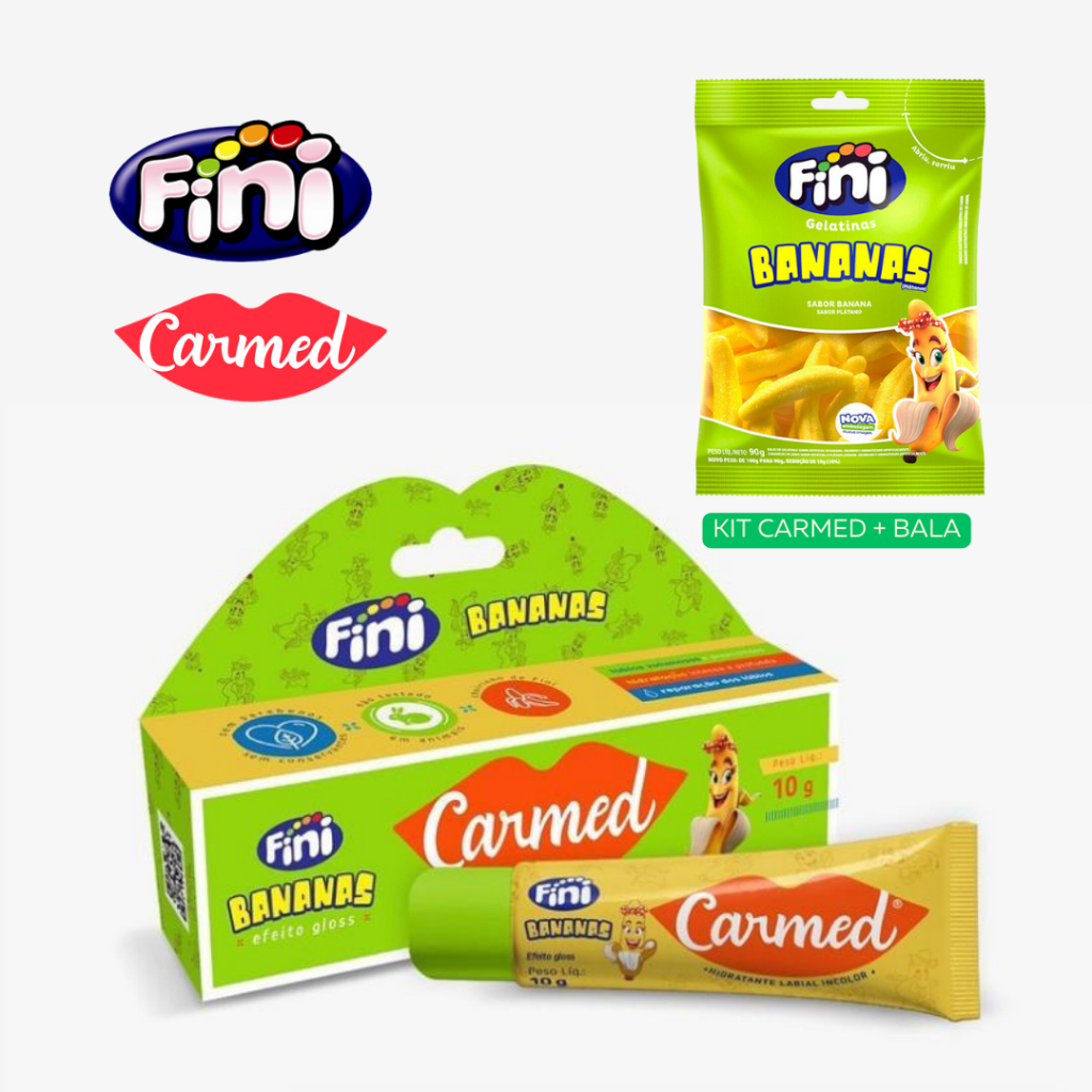 CARMED FINI 10G HIDRATANTE LABIAL + BALA BEIJOS, DENTADURA E BANANAS ...