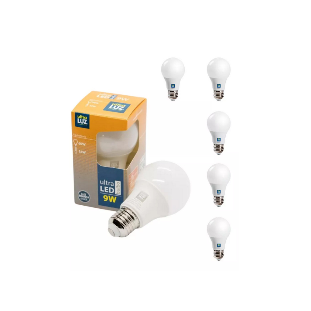 Kit 5 Lâmpada Led 9w Bulbo E27 6500k Super Econômica Branco Frio Ultra Luz ( 12 meses de ...