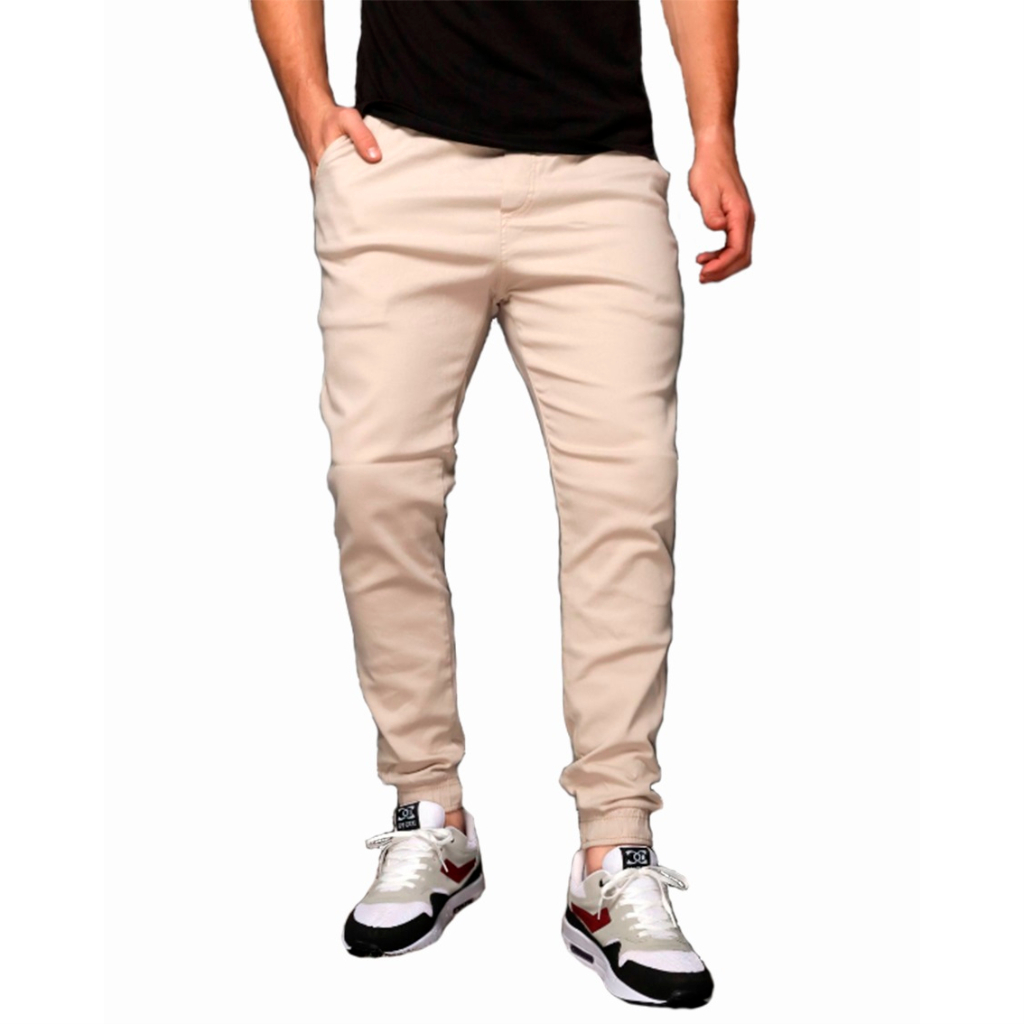 Calça Masculina Sarja Skinny Com Punho Elástico Plus Size Jogger