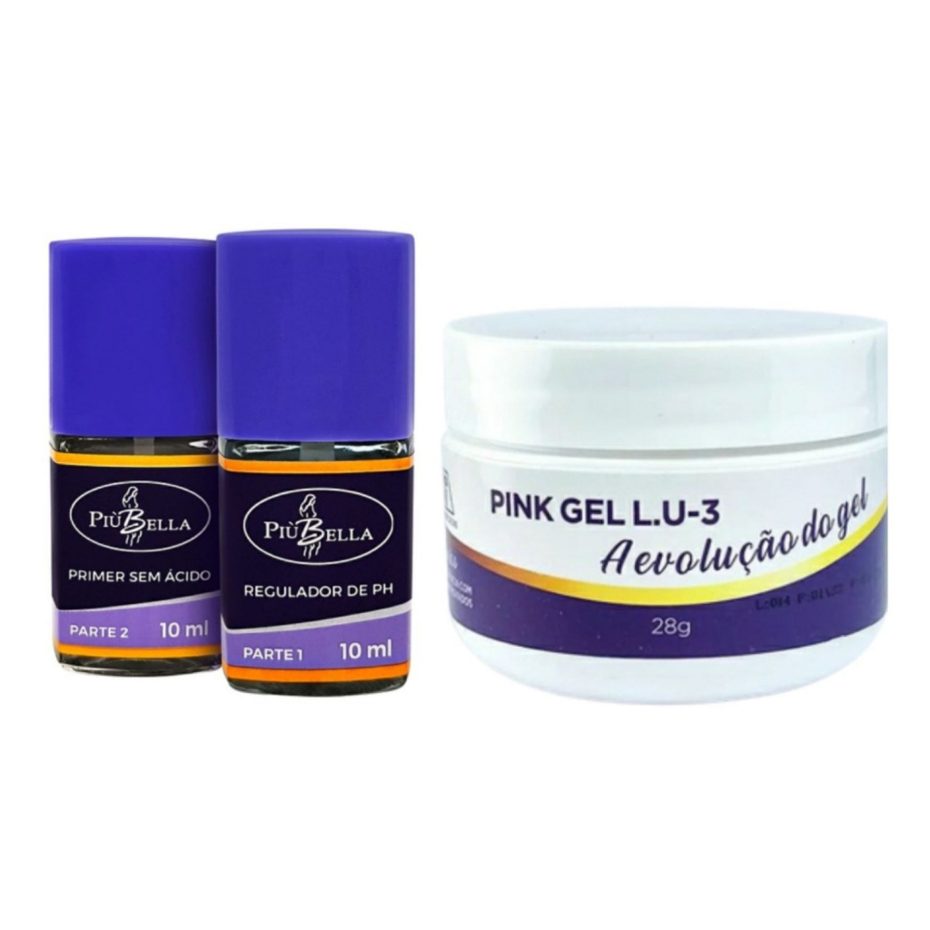 Kit Piu Bella Gel Lu3 Pink 28g + Regulador De Ph Passo 1 + Primer Sem ...