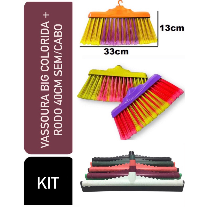 kit Vassoura Big Colorida + Rodo 40cm Sem/Cabo | Shopee Brasil