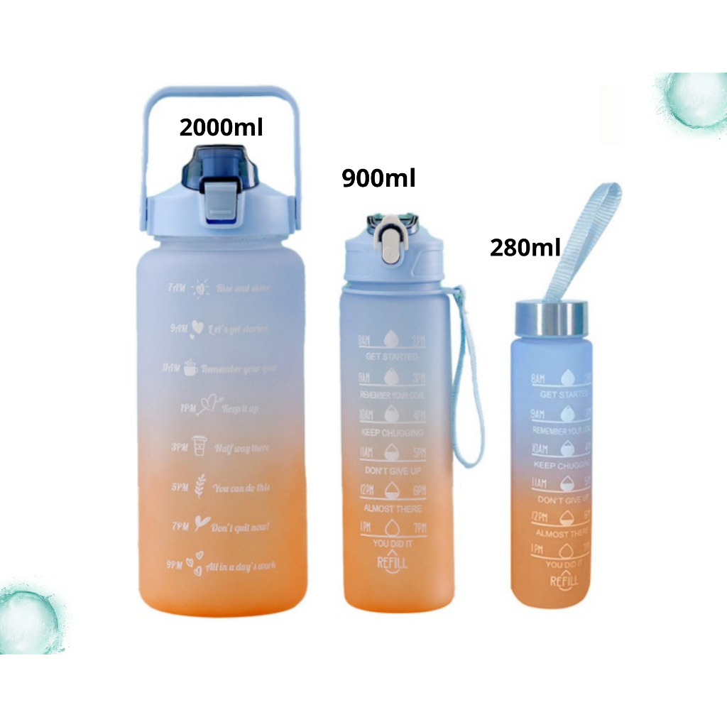Kit com 3 Garrafas de Água Squeeze Motivacional em degradê 2000ML - 900ML - 280ML | Shopee Brasil