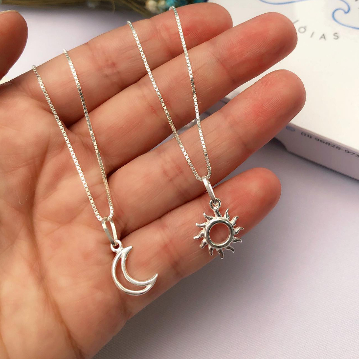 Colar Pingente de Prata Lua ou Sol Prata 925 | Shopee Brasil