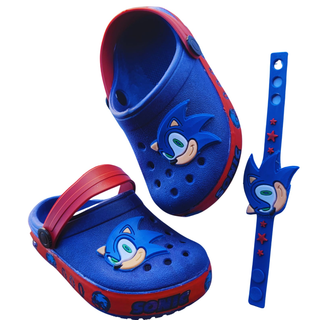 Sandália Sonic babuche infantil para menino chinelo SONIC + PULSEIRA ...