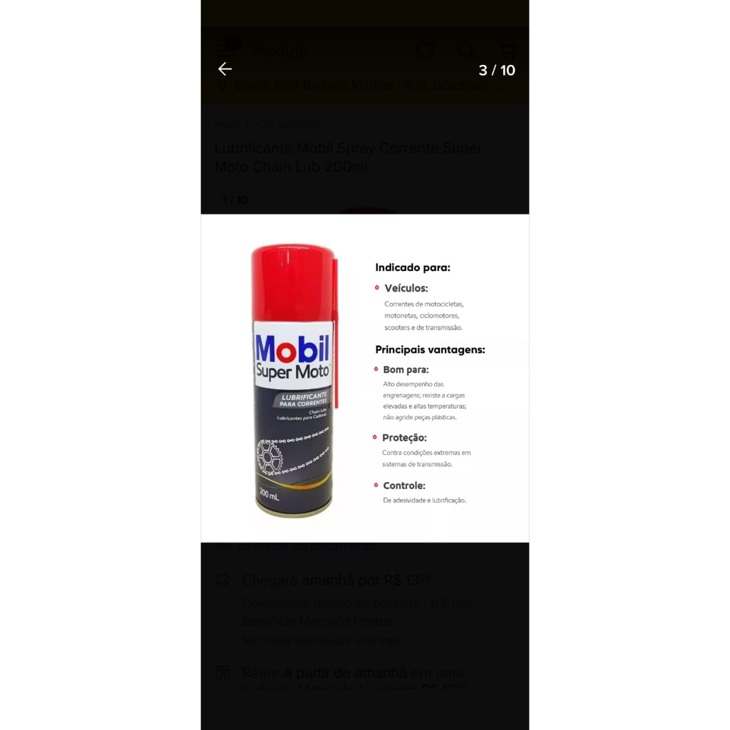 Lubrificante Mobil Spray Corrente Super Moto Chain Lub 200ml | Shopee ...