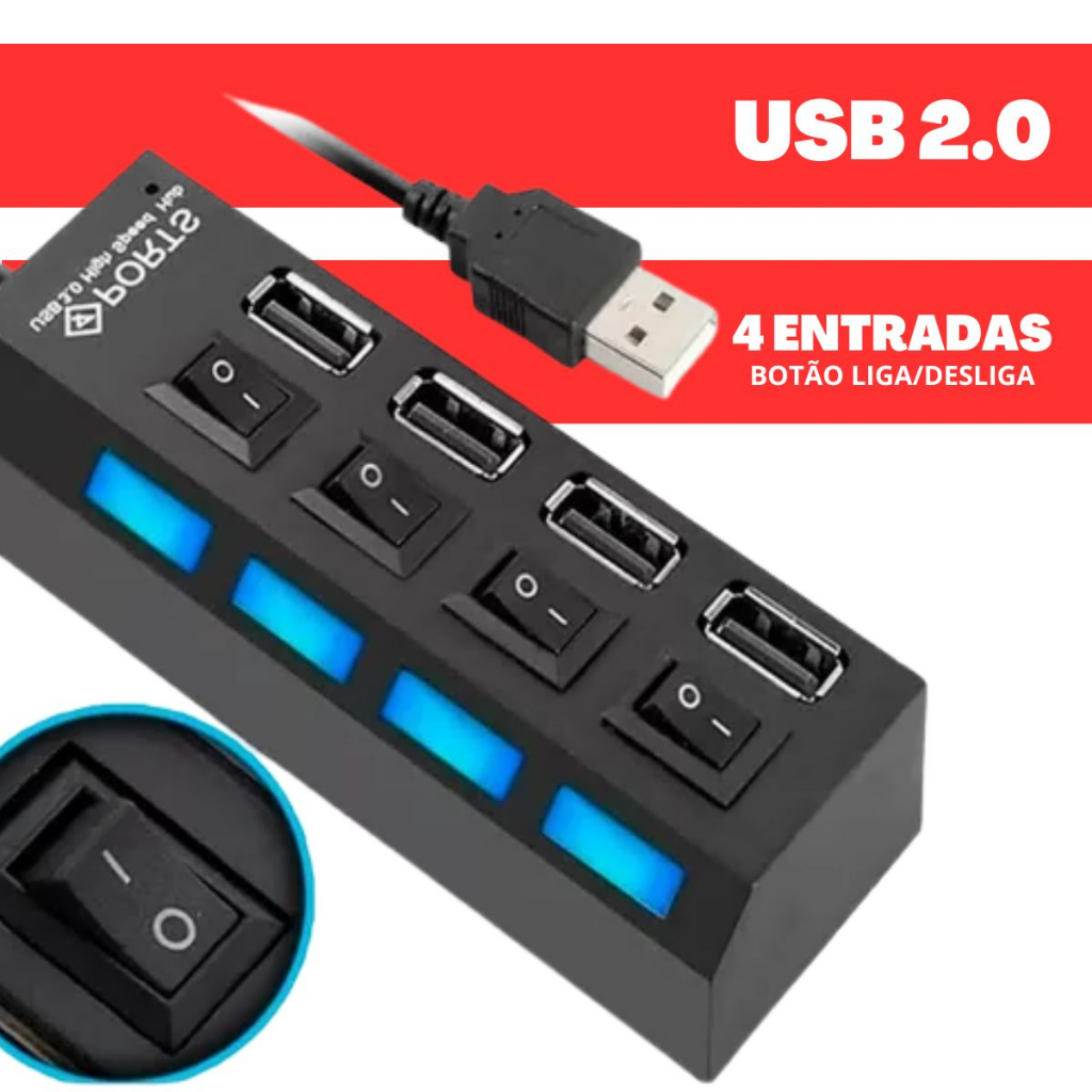 Hub 4 Entradas Porta Usb 2.0 Adaptador Extensor Original Top | Shopee ...