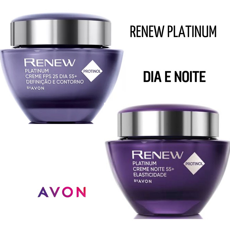 Creme Hidratante Facial Antissinais Renew Platinum Avon Dia e Noite ...