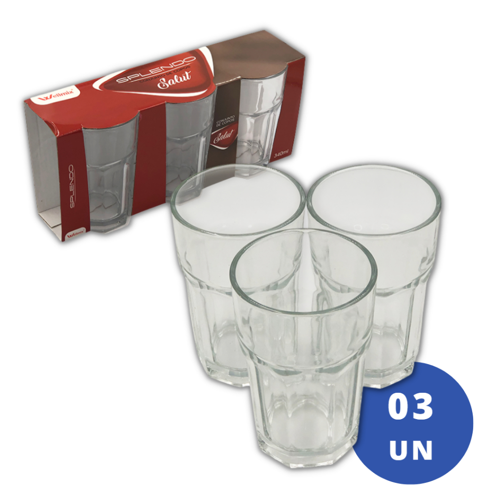 Conjunto de Copos Vidro com 3 unidades 340ml | Shopee Brasil