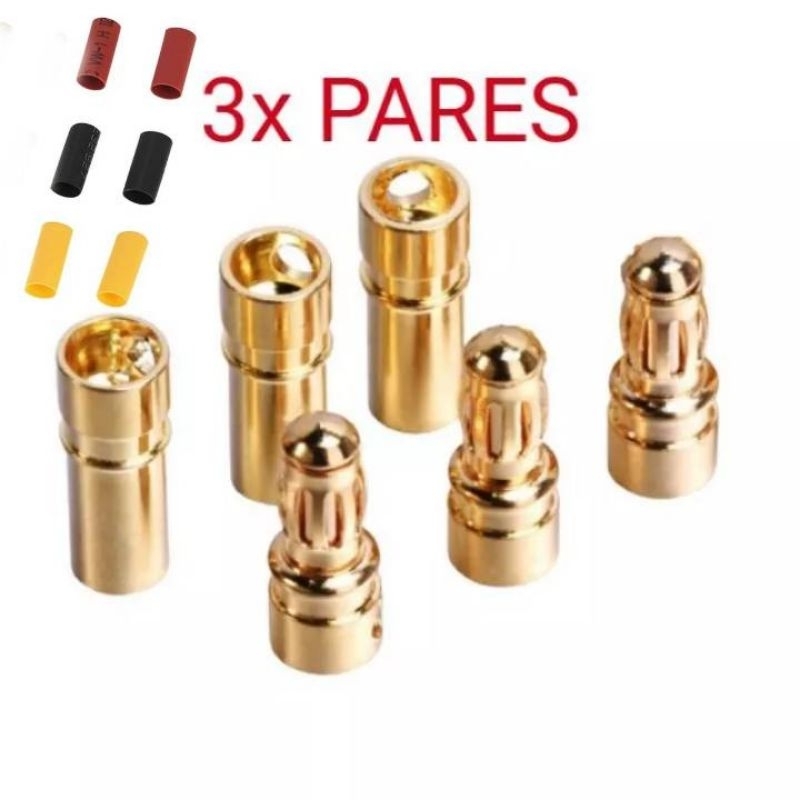 Conector Banana Gold Bullet 3 Pares 3,5mm Termo-Retrátil P/Esc e ...