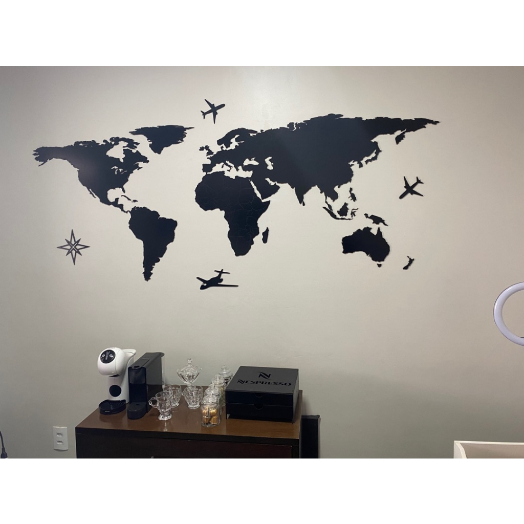 Mapa Mundi Decorativo Em Mdf 100cm Completo e Detalhado | Shopee Brasil