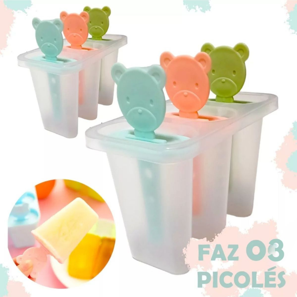 Forma 3 sorvetes Picolé BICHOS Infantil Picoleteira Fruta Bebê | Shopee ...