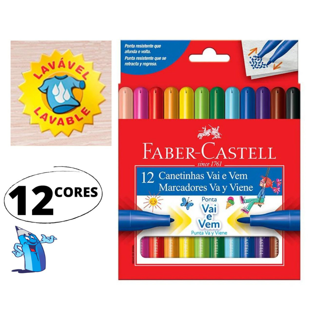Canetinha Vai E Vem Faber Castell 12 Cores | Shopee Brasil
