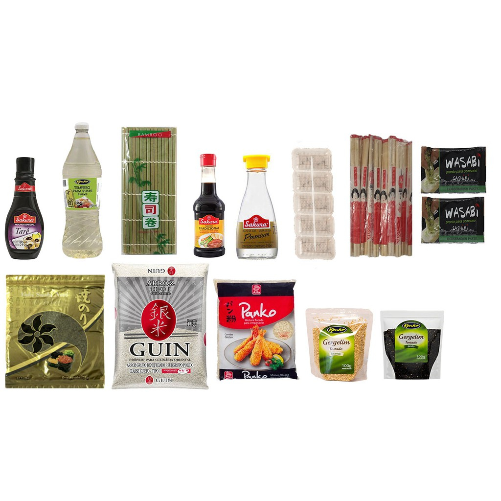 Kit Sushi 13 Itens Tare + Vinagre Suave + Esteira + Shoyu + Molheira ...
