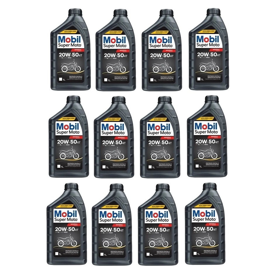 KIT 12 OLEO MOBIL Moto 20W50 Mineral API SL Jaso Ma2 - 1 Litro Óleo ...