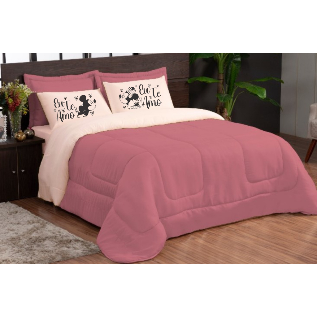 EDREDOM EU TE AMO ROSE PALHA MINIE 05 PEÇAS QUEEN | Shopee Brasil