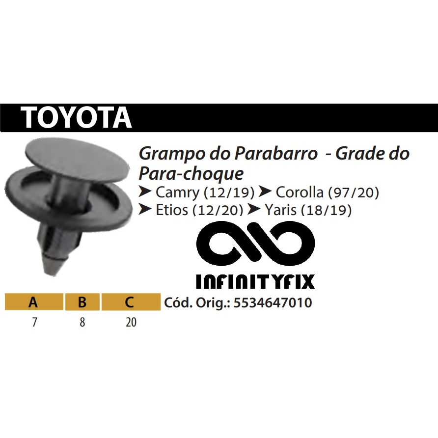 10 Presilha Grampo do Parabarro - Grade do Para-Choque - Toyota Camry ...