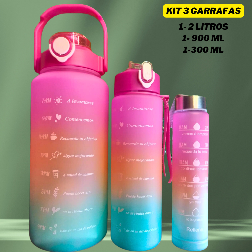 KIT 3 GARRAFAS AGUA SQUEEZE OFERTA 2 LITROS + 900ML+ 300 ML ESPORTE,ACADEMIA | Shopee Brasil