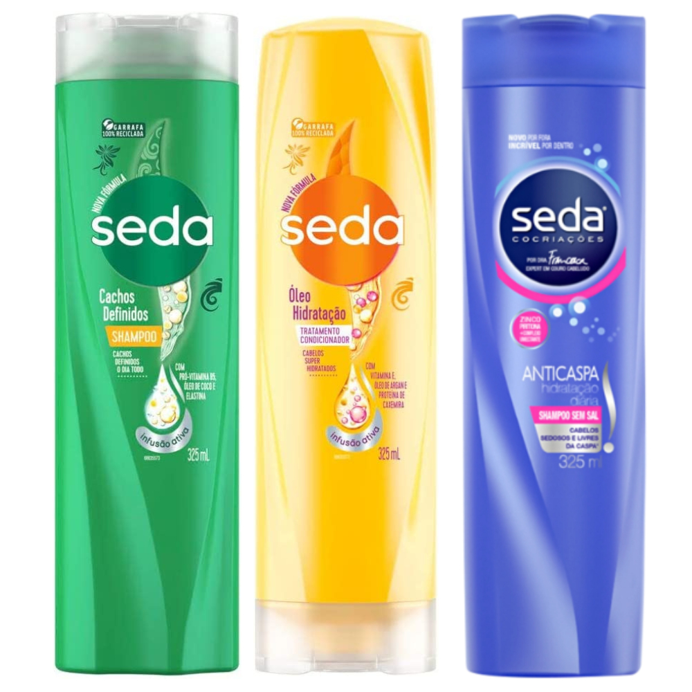 Shampoo e Condicionador Seda Anti Caspa Cachos Definidos e Óleo de ...