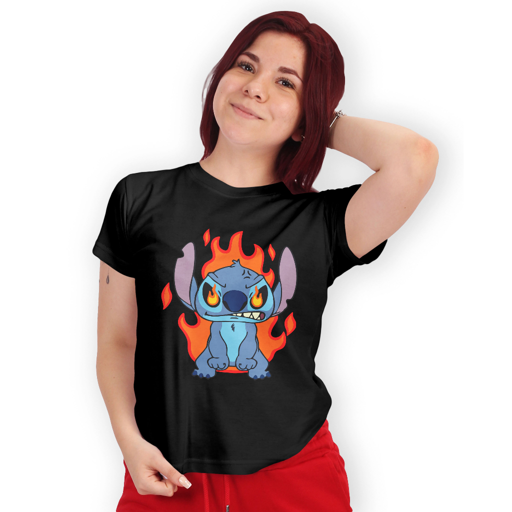 Camiseta Estampas Femininas Lilo Stitch Bravo Pegando Fogo | Shopee Brasil