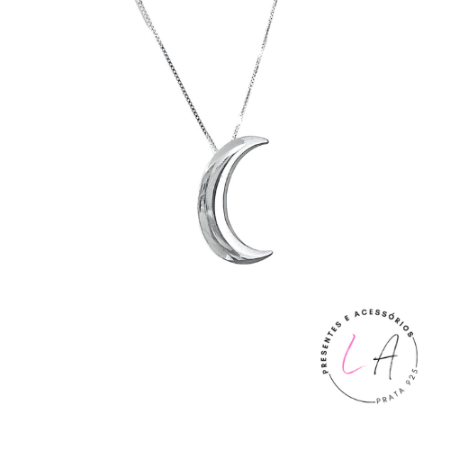 Colar de Prata 925 Pingente Lua Chapa Lisa Grande Corrente 45cm | Shopee Brasil