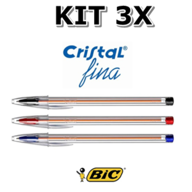 Caneta Esferográfica Bic Cristal Fina 0.8mm Cores - Kit C/3 Unidades | Shopee Brasil