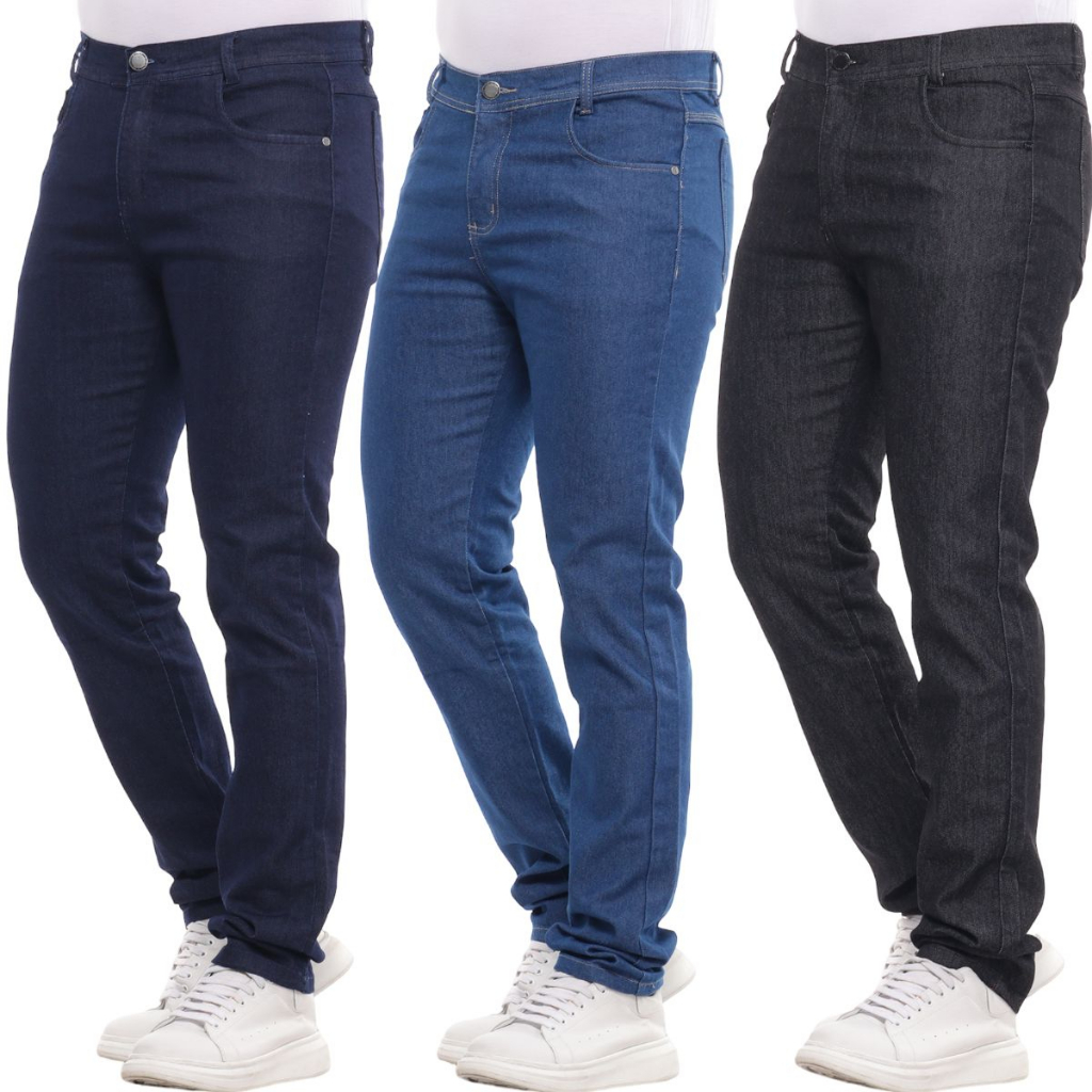Kit 3 Calças Jeans Básica Masculina Tradicional 3 Lavagens Com Lycra