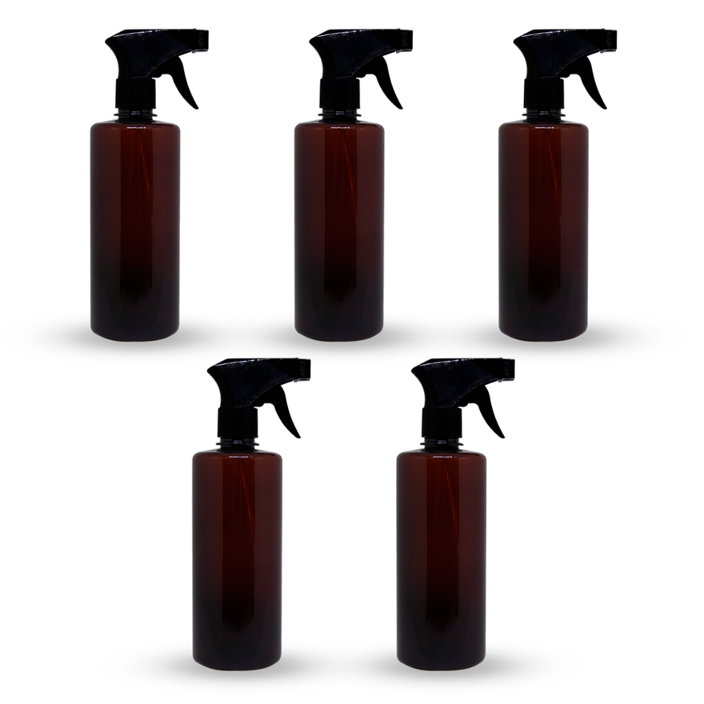 Kit 5 Frascos Ambar Borrifador / Pulverizador / Spray 500ml Com Valvula ...