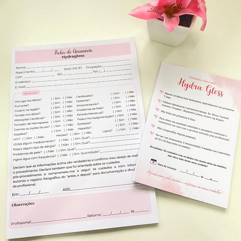 KIT Bloco de Cuidados + Ficha de Anamnese - Hydra Gloss | Shopee Brasil