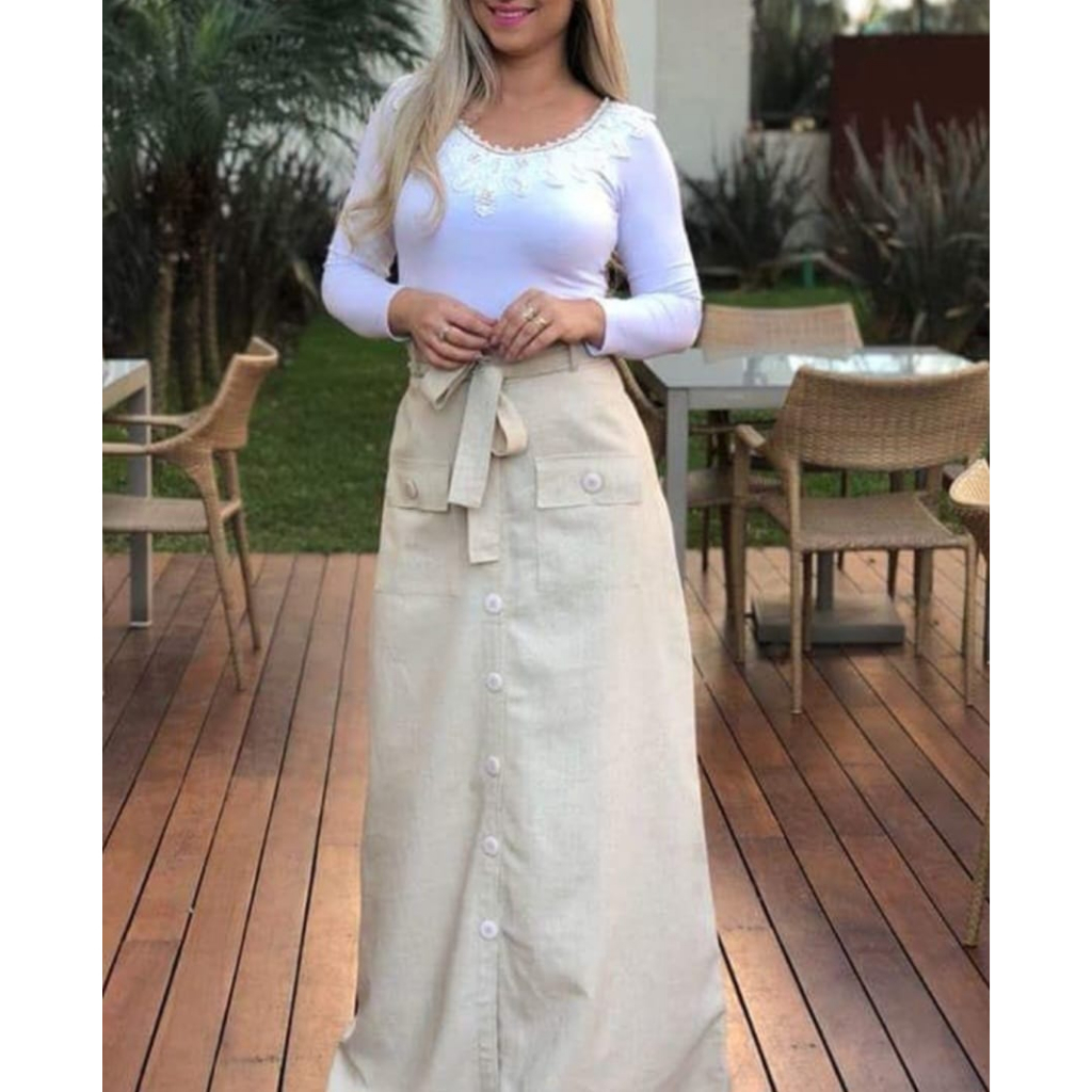 Saia Longa Em Linho Misto Shopee Brasil