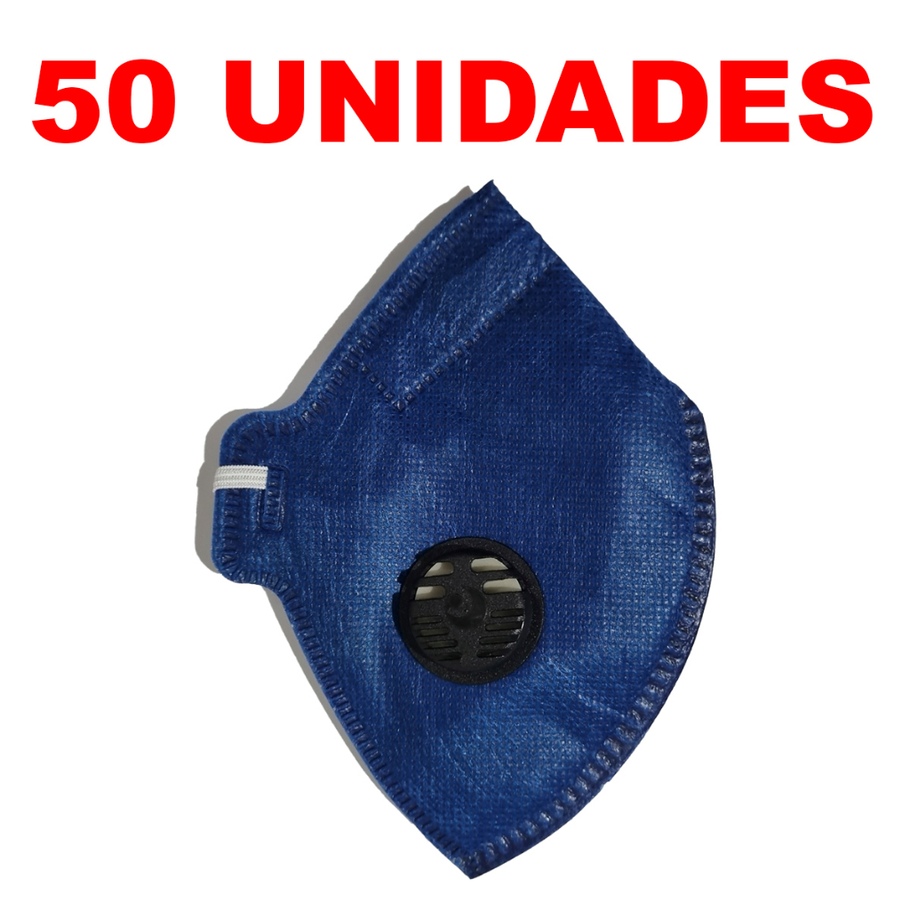 Kit 50 Máscaras Descartável Azul Respirador Proteção Facial PFF2 CO com ...