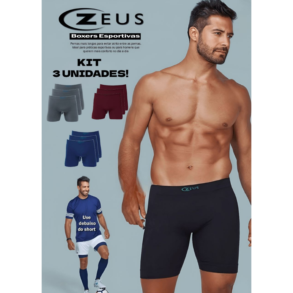 Kit com 3 Unid Cueca Boxer ESPORTIVA pernas alongadas em microfibra ...