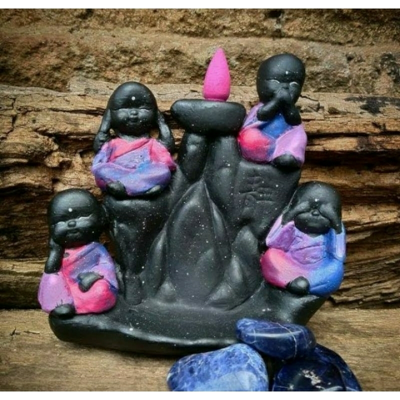 incensário 4 budas baby porta incenso cascata monges criança decoração ...