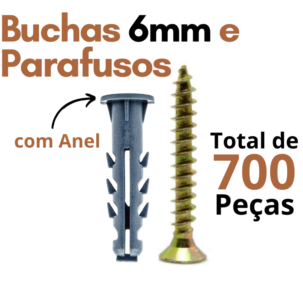 Kit Bucha 6mm Com Parafuso 6 Kit Buchas Com Anel Aba Fixação Concreto
