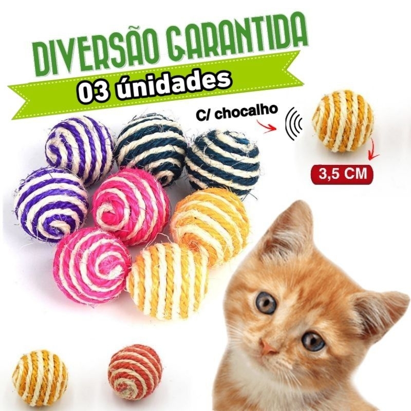 Bola sisal (03un) brinquedo para gato_ bolinha gatinho 3,5CM | Shopee ...