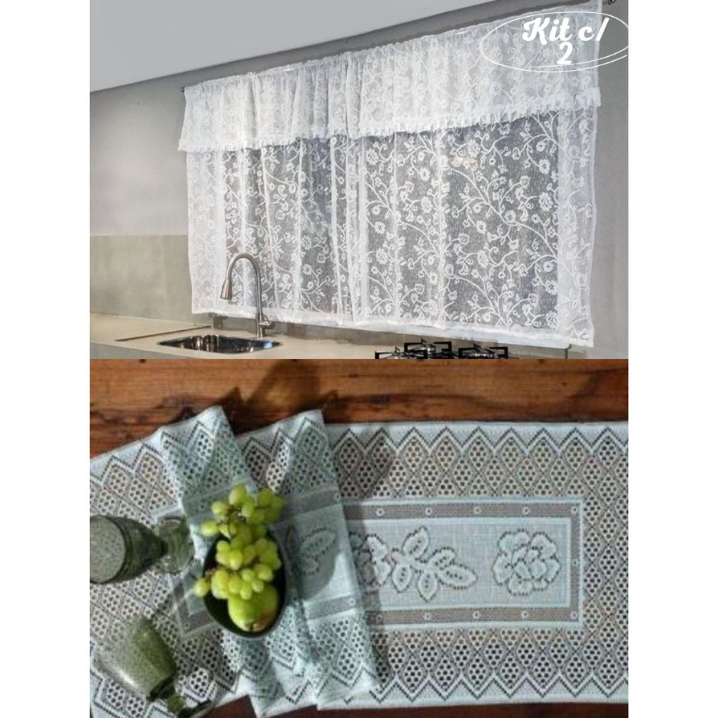 Kit renda (Cortina de cozinha + Caminho de mesa) | Shopee Brasil