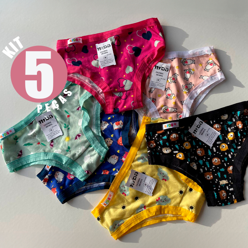 Kit 5 Calcinhas Infantil Menina Calcinha Infantil Menina Suede Com Viés ...
